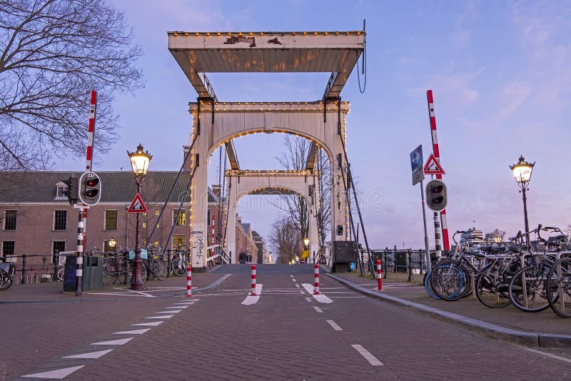 Medieval Drawbridge in Amsterdam Netherlands at Sunset Stock Photo ...