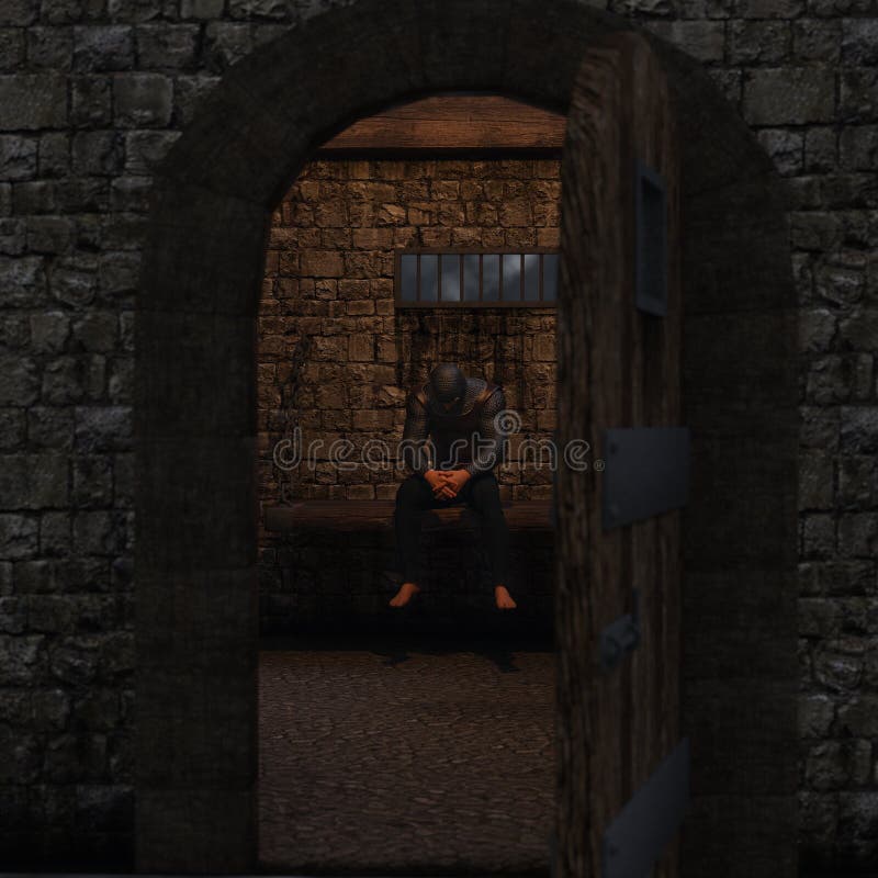 A Medieval Dungeon with a Knight Prisoner Stock Illustration ...