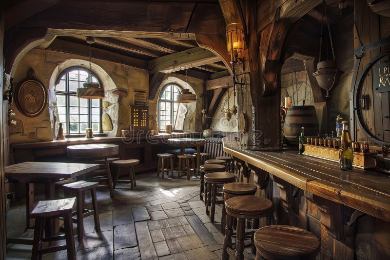 Medieval Empty Wooden Pub Interior. Generative AI Stock Photo - Image ...