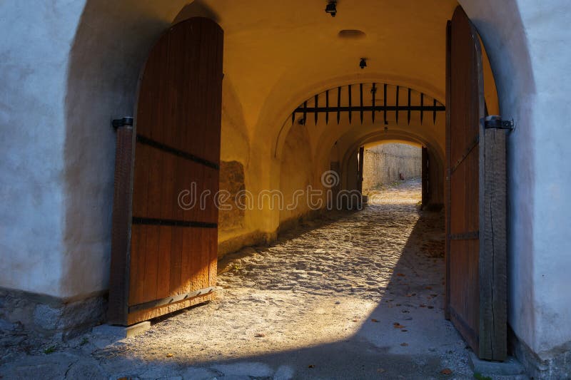 Medieval Entrance with Gates Stock Image - Image of stone, building ...
