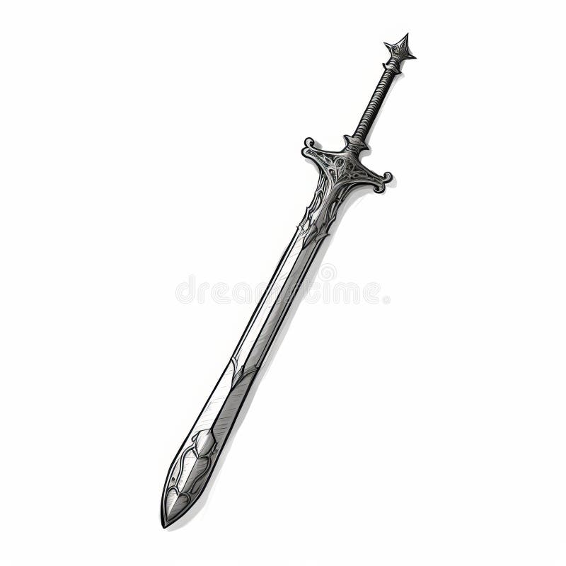 Medieval Era Sword: Realistic Fantasy Artwork with Silver Look Stock ...