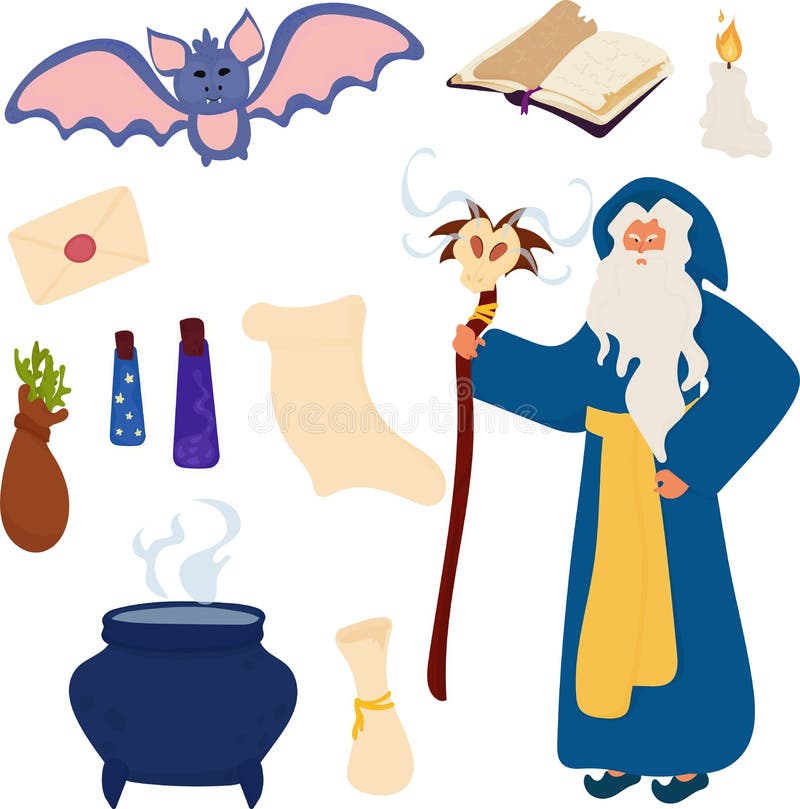 Medieval Evil Wizard - Sorcerer and His Magic Tools Stock Vector ...
