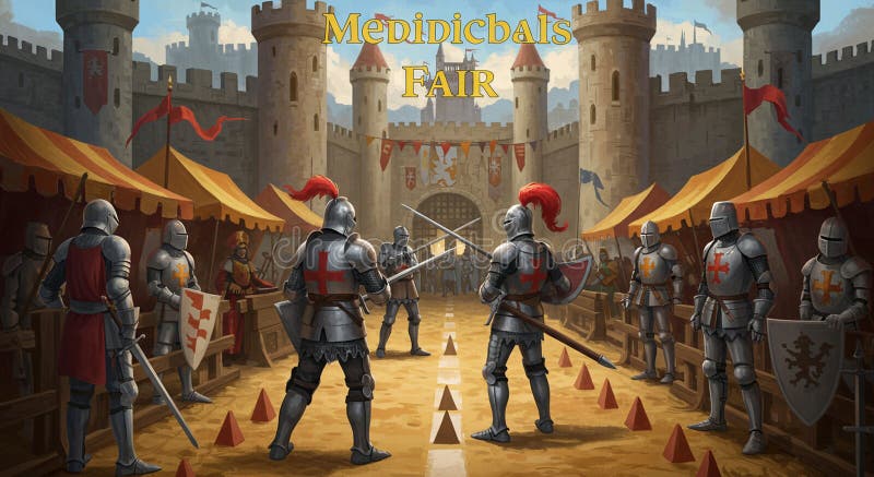 Medieval Fair Scene Set in a Castle Courtyard. Knights in Shining Armor ...
