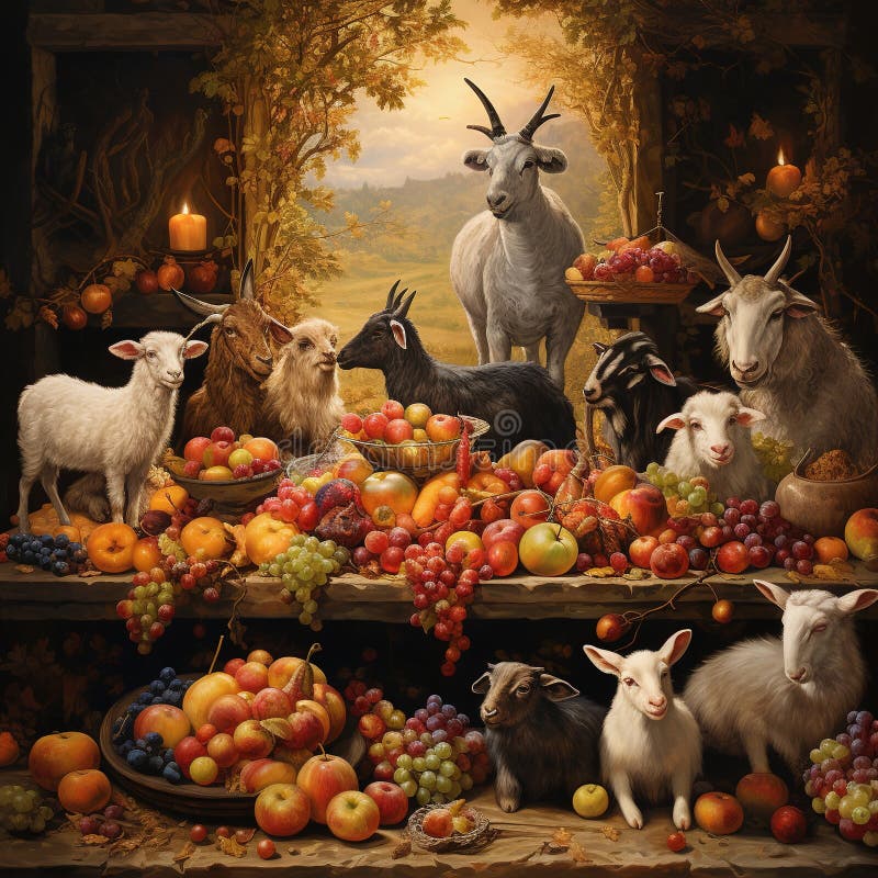 A Medieval Fall Cornucopia Table Overflowing Animal Happy People ...