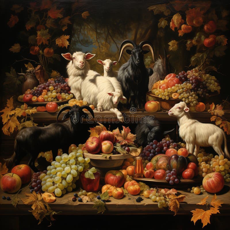 A Medieval Fall Cornucopia Table Overflowing Animal Happy People ...