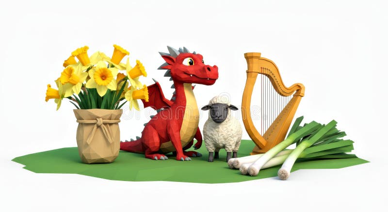 Characters and Objects Representative of St. David S Day and Welsh ...