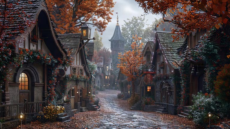 Medieval Fantasy Village, Idyllic Setting, Space for Copy Stock ...