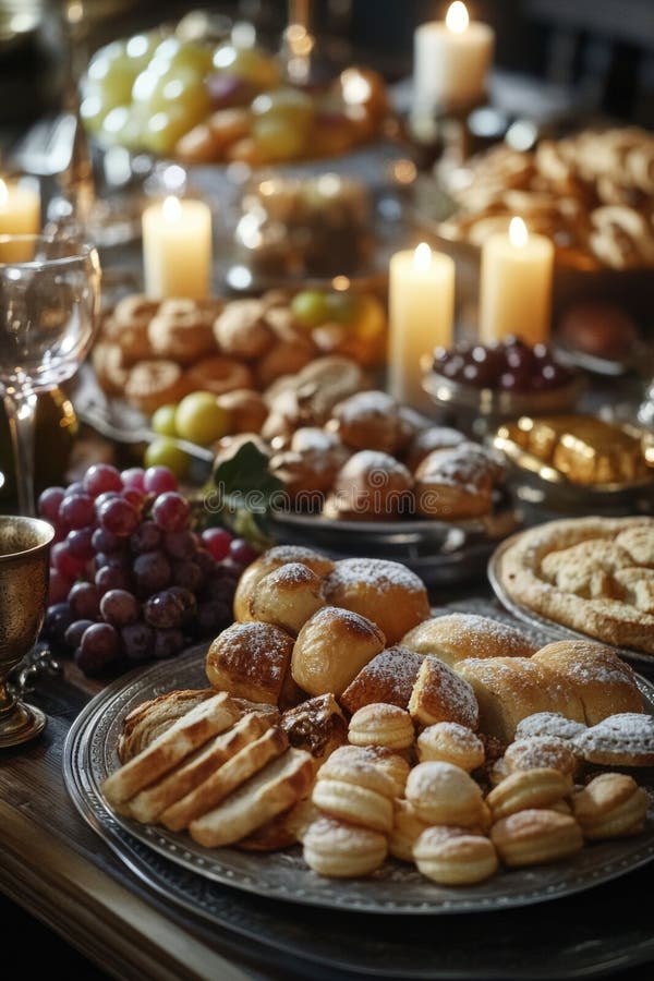 Medieval Feast Food Table stock image. Image of candles - 361996485