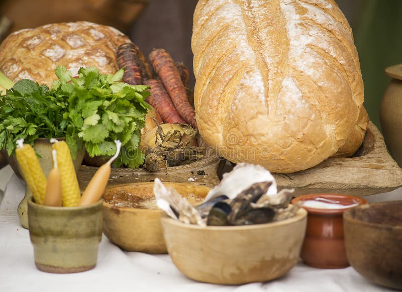 Medieval feast stock image. Image of dishes, feast, portion - 45656439