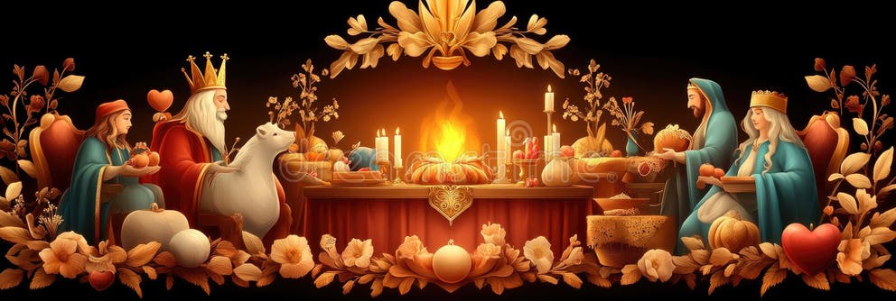 Medieval Feast with Kings and Queens in Autumn Setting Stock Image ...