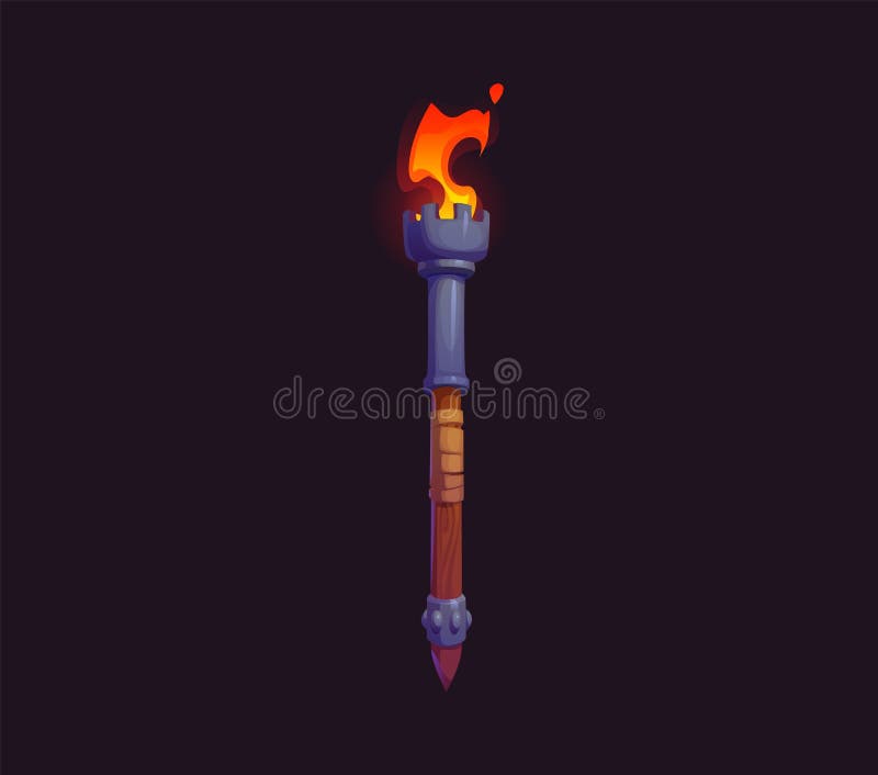 Medieval Fire Torch, Cartoon Game Asset, GUI Icon Stock Illustration ...