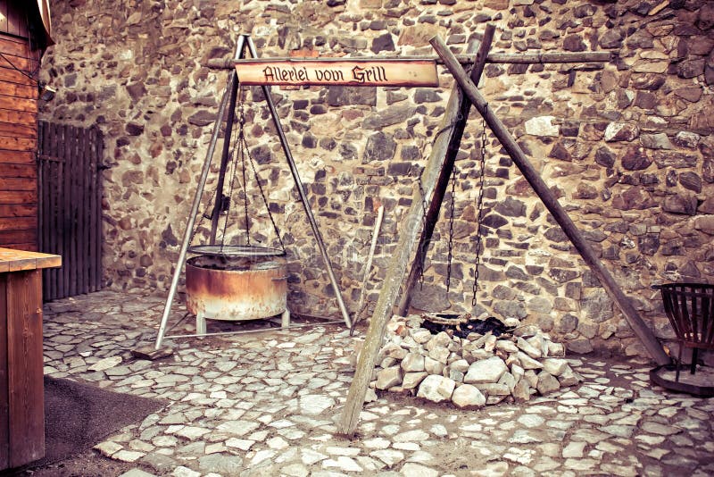 Medieval Fireplace Outdoors Stock Image - Image of human, brazier: 33563601