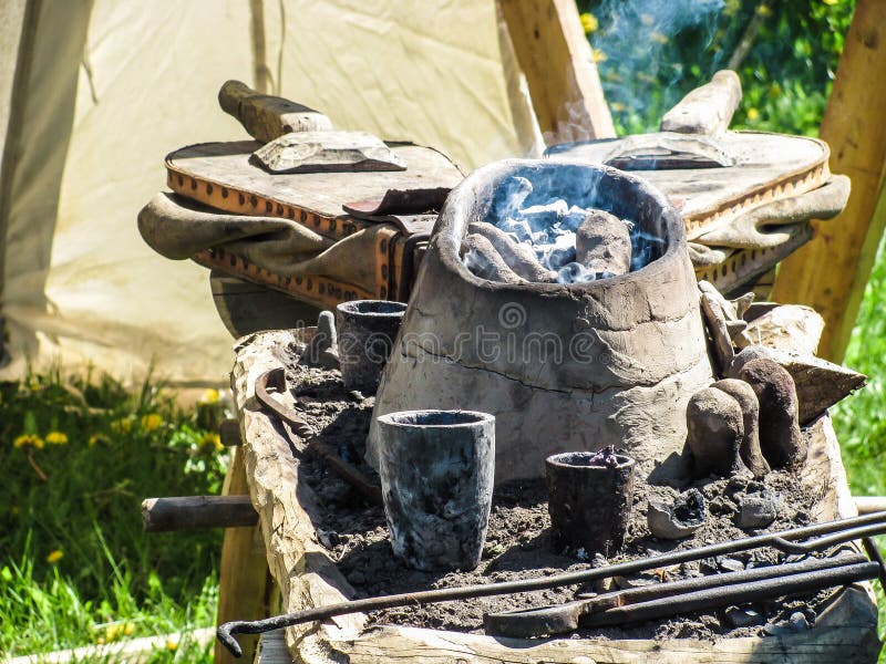 Medieval Field Forge with Tools Stock Photo - Image of steel, horseshoe ...