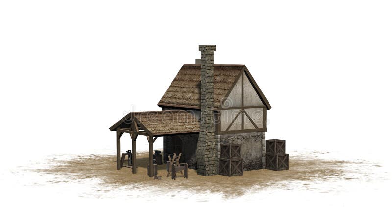 Medieval Forge on a Sand Area Stock Illustration - Illustration of ...