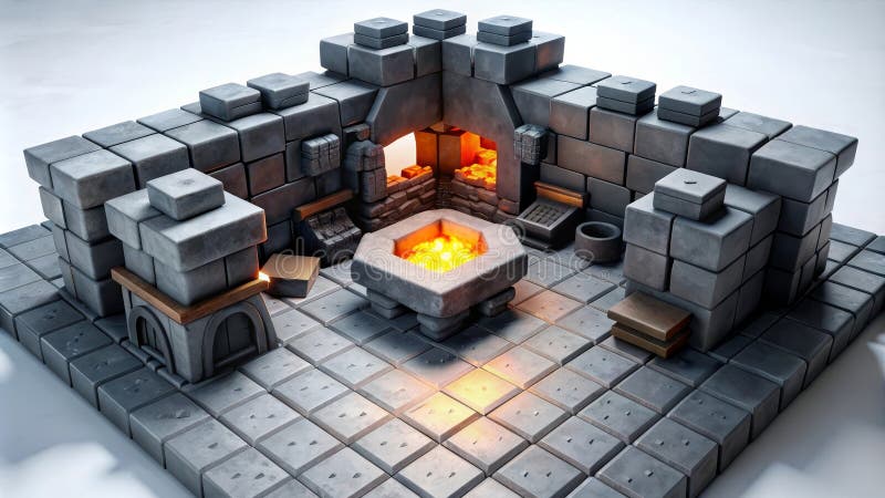 Medieval Forge with Stone Walls and Glowing Embers in Artistic Design ...