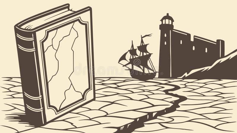 Medieval Fort and Winding Path Emerging from a Book, Vector Design ...