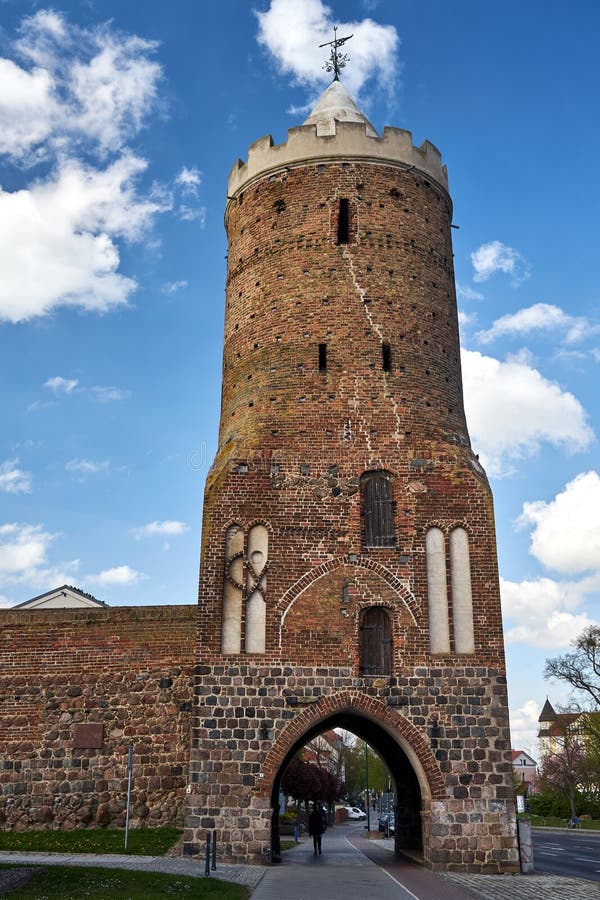Medieval Fortifications with a Brick Tower and a Stone Wall in Prenzlau ...