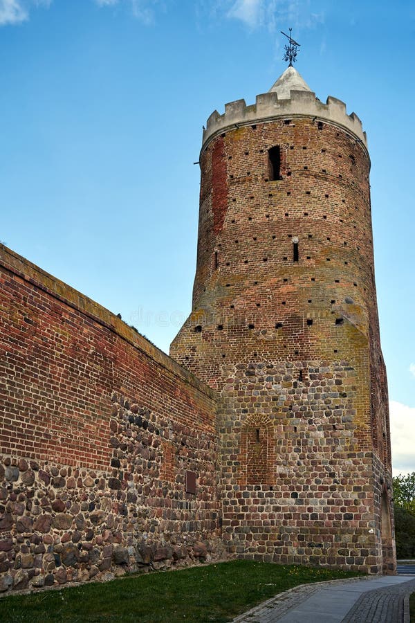 Medieval Fortifications with a Brick Tower and a Stone Wall in Prenzlau ...