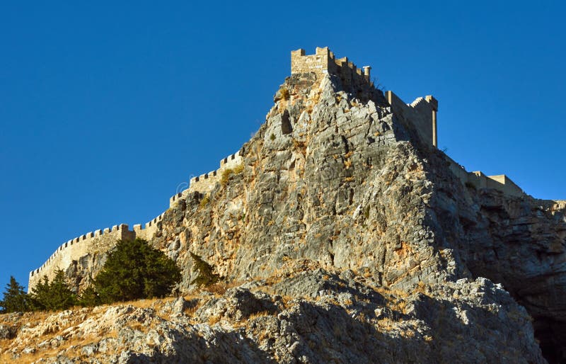 Medieval Fortifications on Top of the Rock Stock Image - Image of tree ...