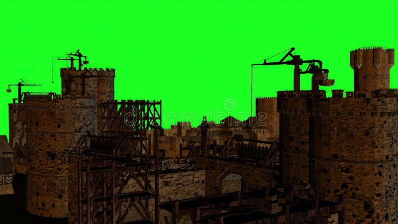 Medieval Fortified Village on the Green Screen Stock Illustration ...