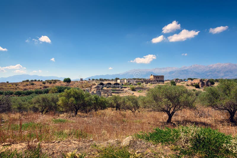 Medieval Fortress Ruins and Landscape at Ancient Aptera in Crete Stock ...
