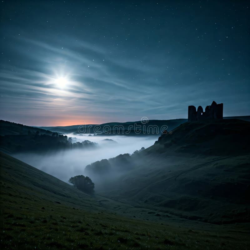 A Medieval Fortress Under the Starlit Sky Stock Illustration ...