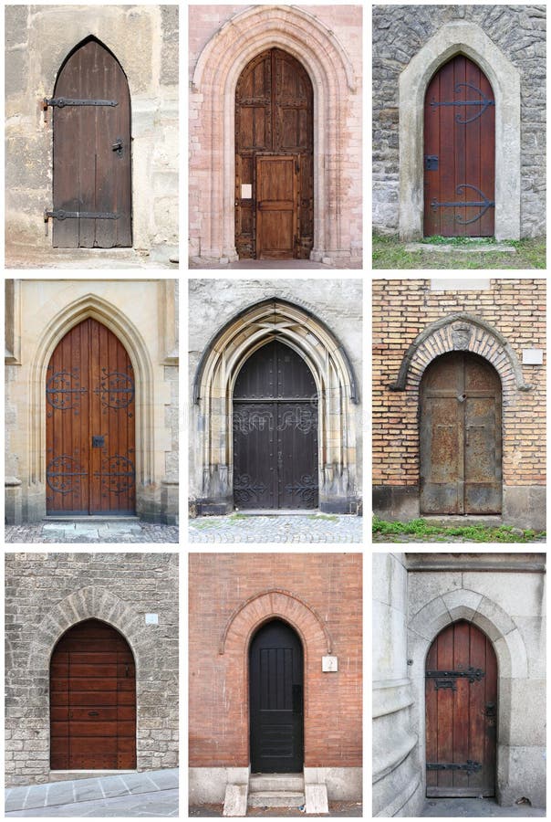 Medieval Front Doors with Lancet Arch Stock Image - Image of grunge ...
