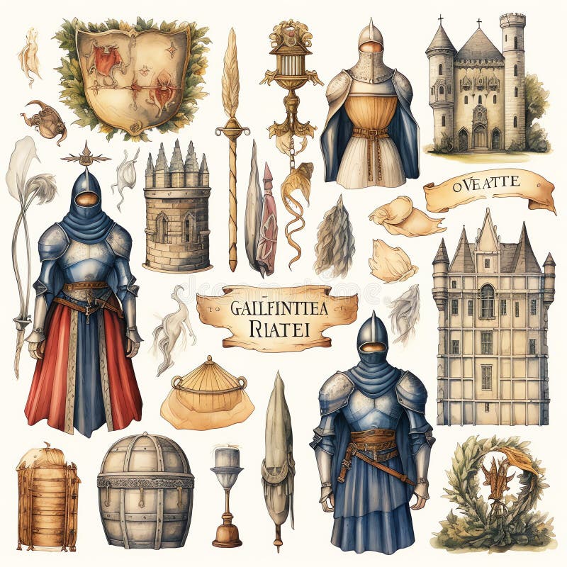 Medieval Gallantry Medieval Watercolor Fantasy Stock Illustration ...