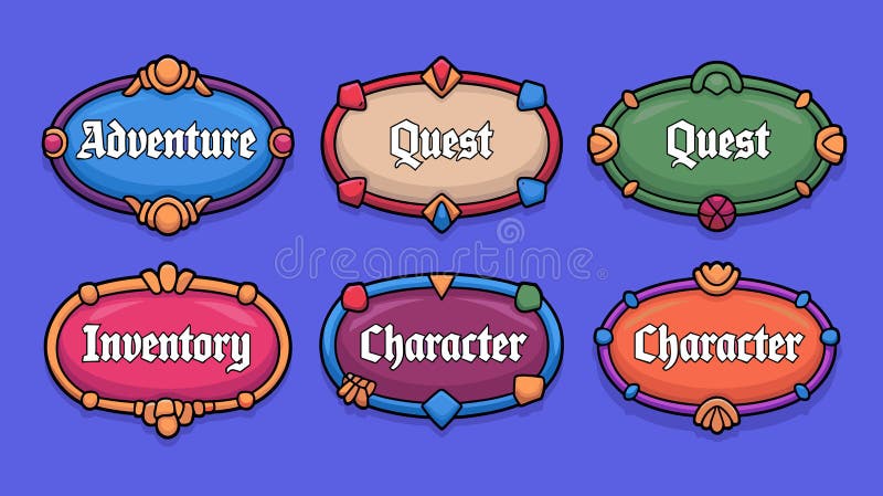 Medieval Game Buttons, User Interface Menu Elements. Oblong Colorful Ui ...