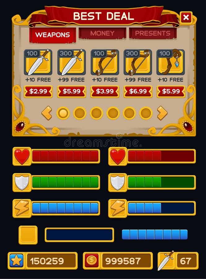 Medieval game GUI pack stock vector. Illustration of icons - 48467829