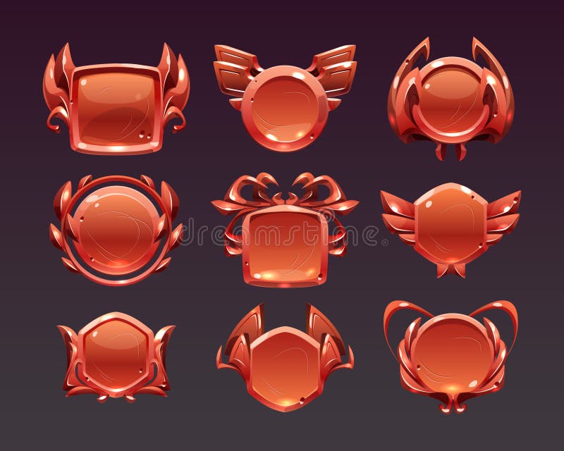 Medieval Game Menu Interface Badges, Red Ui Frames Stock Vector ...