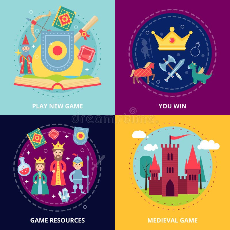 Medieval Games Symbols Flat Icons Set Stock Vector - Illustration of ...