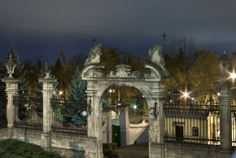 Medieval gates at night stock image. Image of built, architectural ...