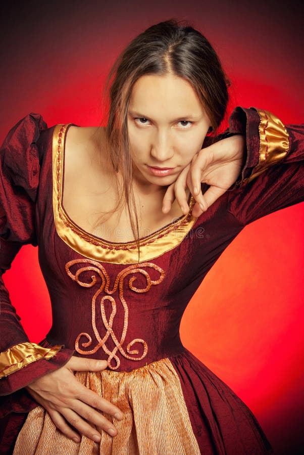 Medieval Girl in the Maroon Dress Stock Image - Image of dress, clothes ...