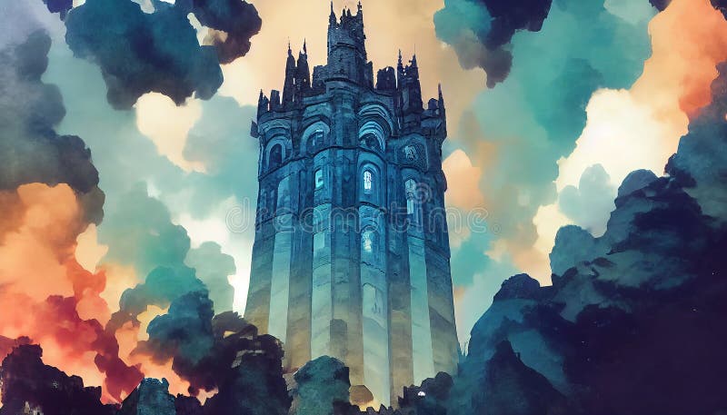 Medieval Gothic Castle. Old High Stone Castle in the Clouds. AI ...