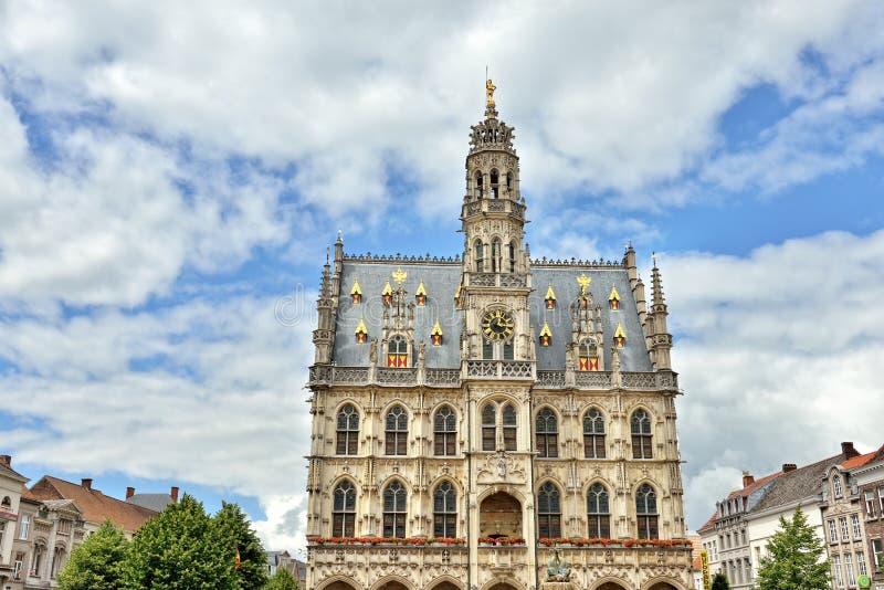 Medieval Gothic City Hall of Oudenaarde Stock Photo - Image of belgium ...