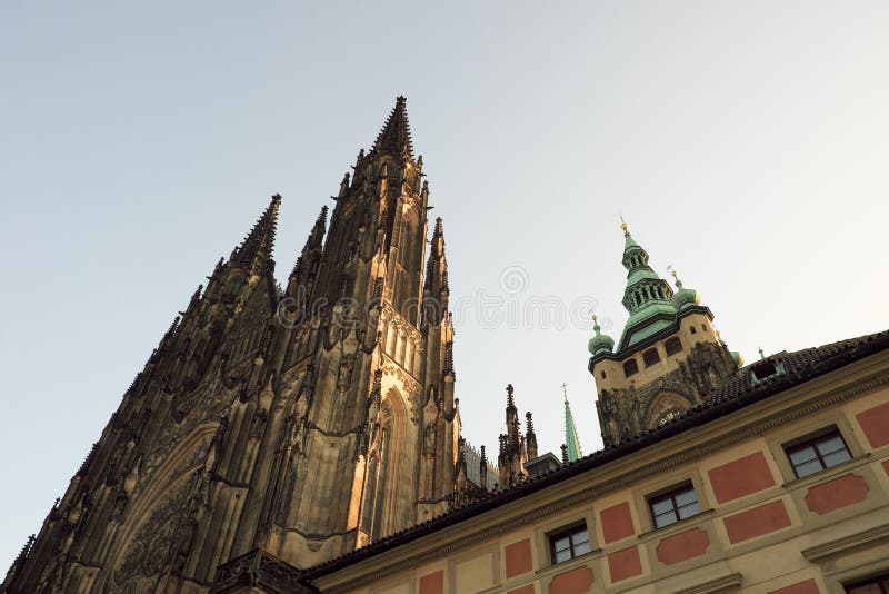 The Medieval Gothic St. Vitus Cathedral in Prague Stock Photo - Image ...
