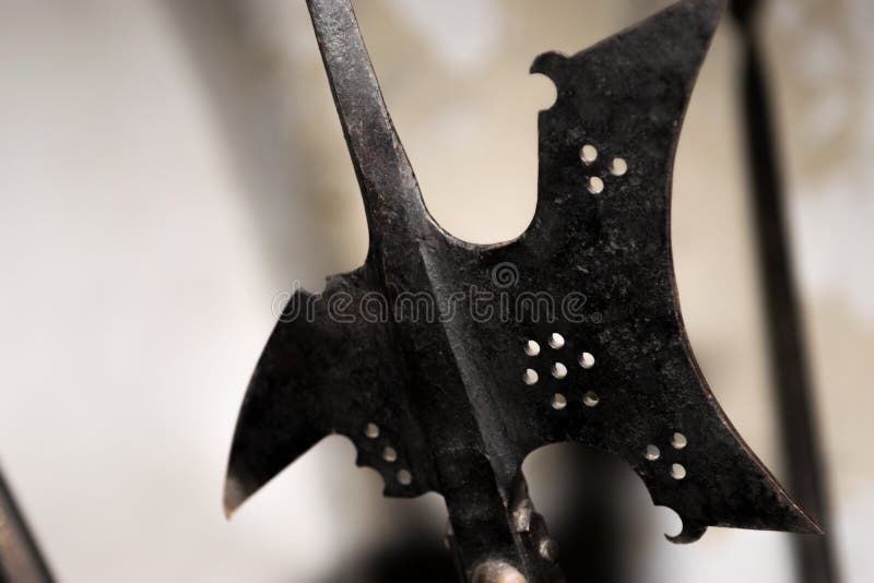 Medieval Halberd in a Medieval Castle in Italy on Blurred Background ...