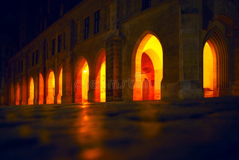 Hallway Illuminated in the Night Stock Image - Image of building ...