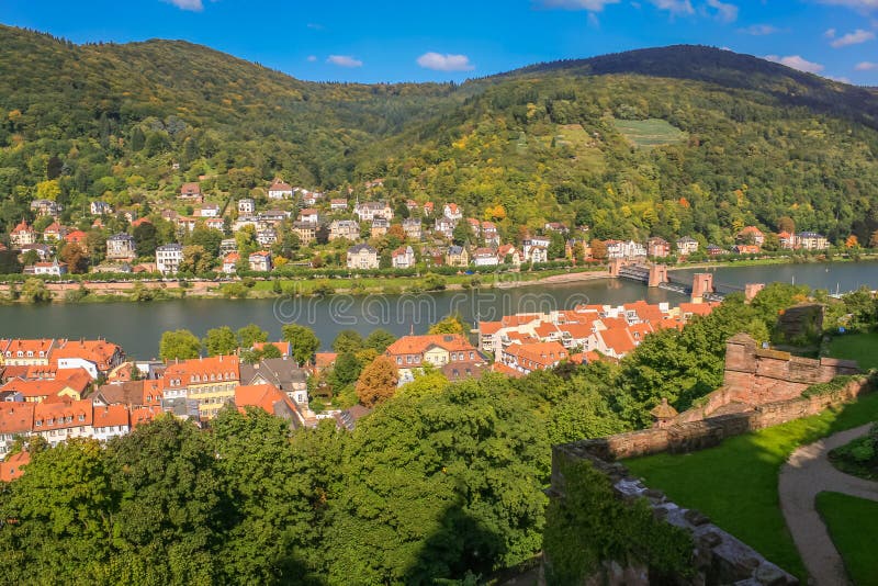 Medieval Heidelberg Old Town from Above, Germany Stock Image - Image of ...