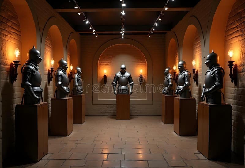 Medieval History Museum Room with Suits of Armor Stock Illustration ...