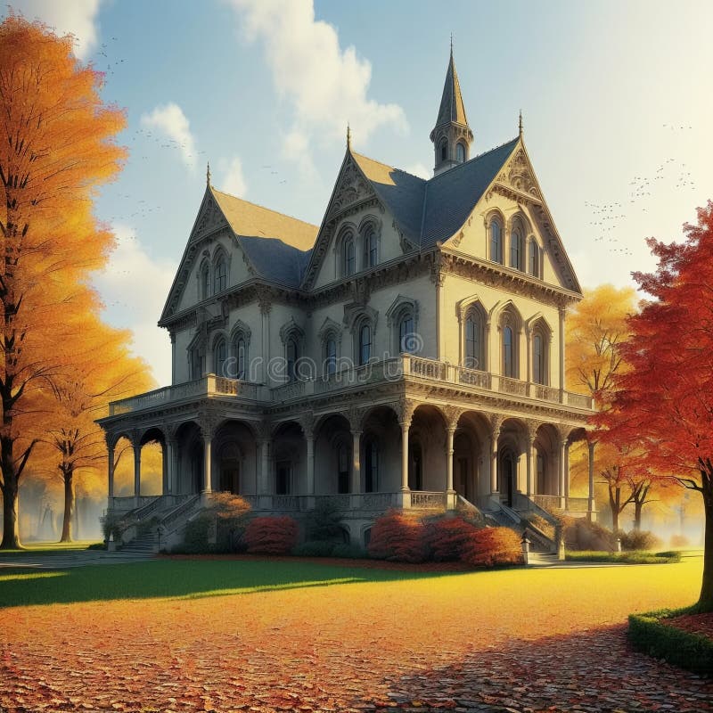 Medieval House in Garden. Generative AI Stock Illustration ...