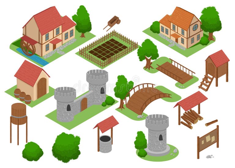 Medieval Buildings Isometric Collection Stock Illustrations – 75 ...