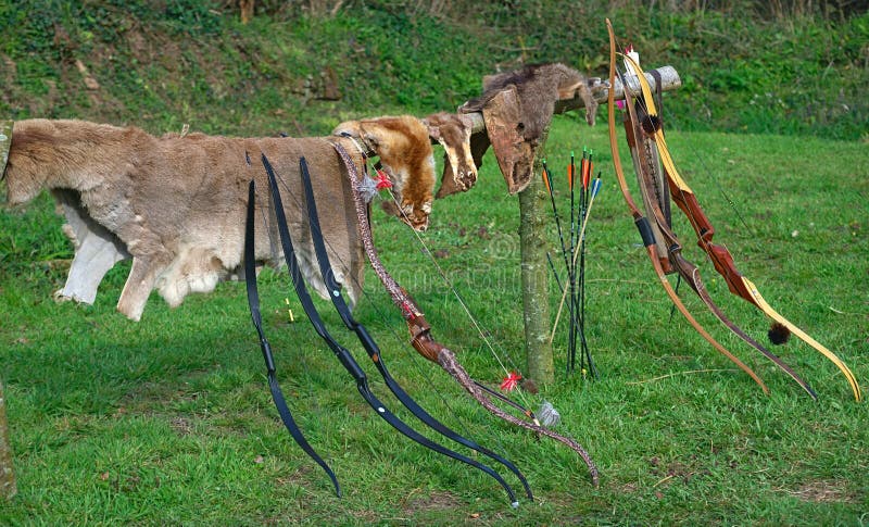 Medieval Hunters Equipment and Trophy on Display Stock Photo - Image of ...