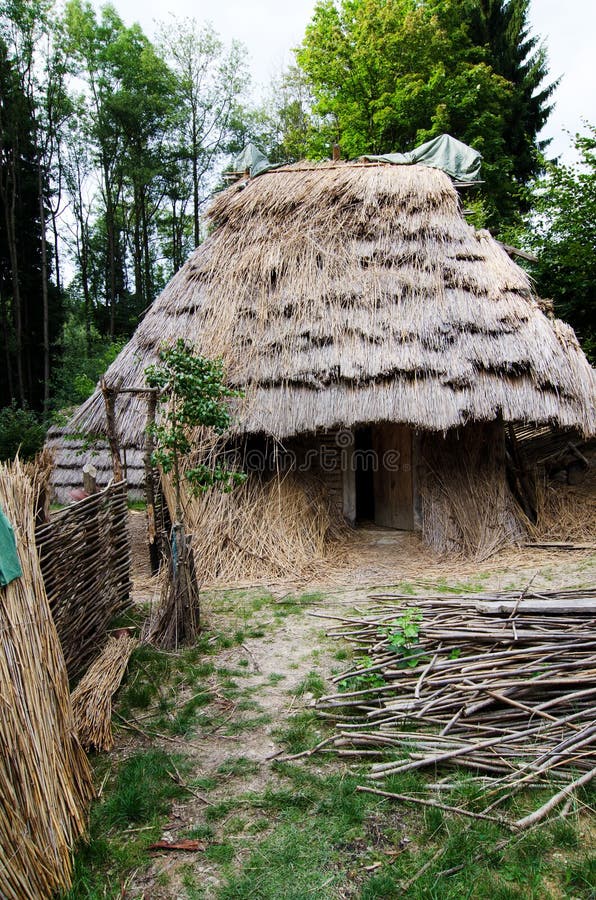 Medieval hut stock photo. Image of reed, archeology, primitive - 61740576