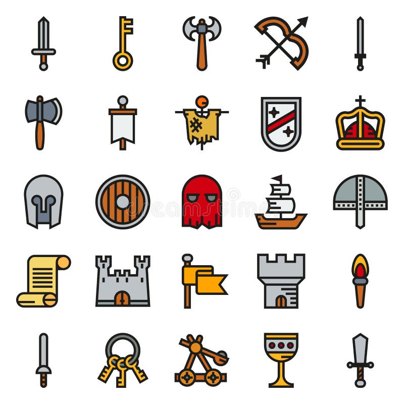 MEDIEVAL Icon Set of Colour Simple Icons Stock Illustration ...