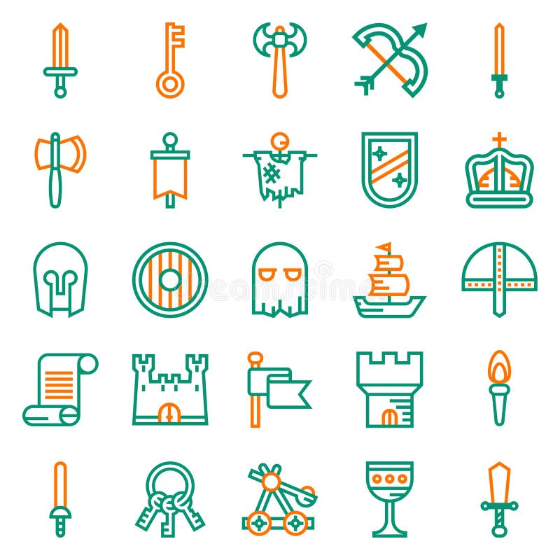 MEDIEVAL Icon Set of Outline Icons Stock Illustration - Illustration of ...