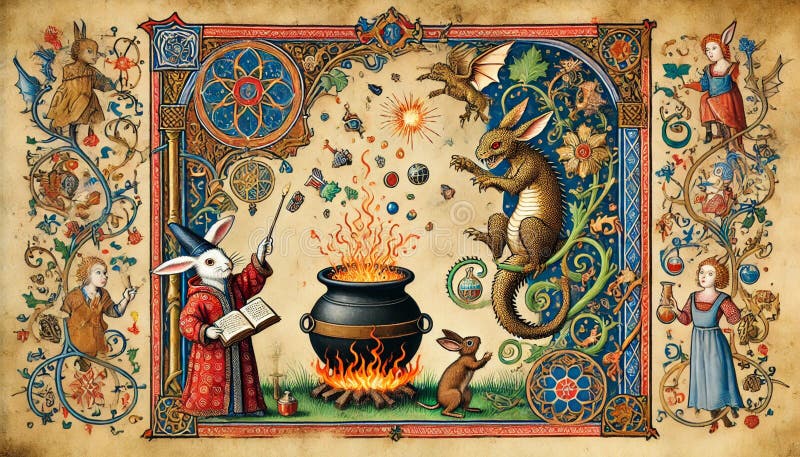 A Medieval Illuminated Manuscript Marginalia. AI Generated. Stock ...