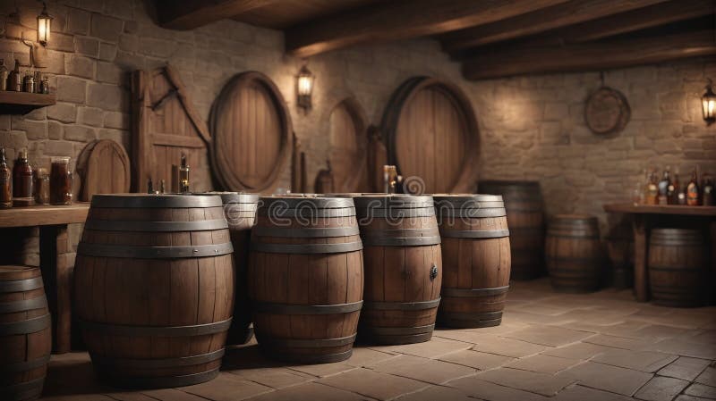 Medieval Inn Scene with Beer Barrels, 3D Render. Generative AI Stock ...