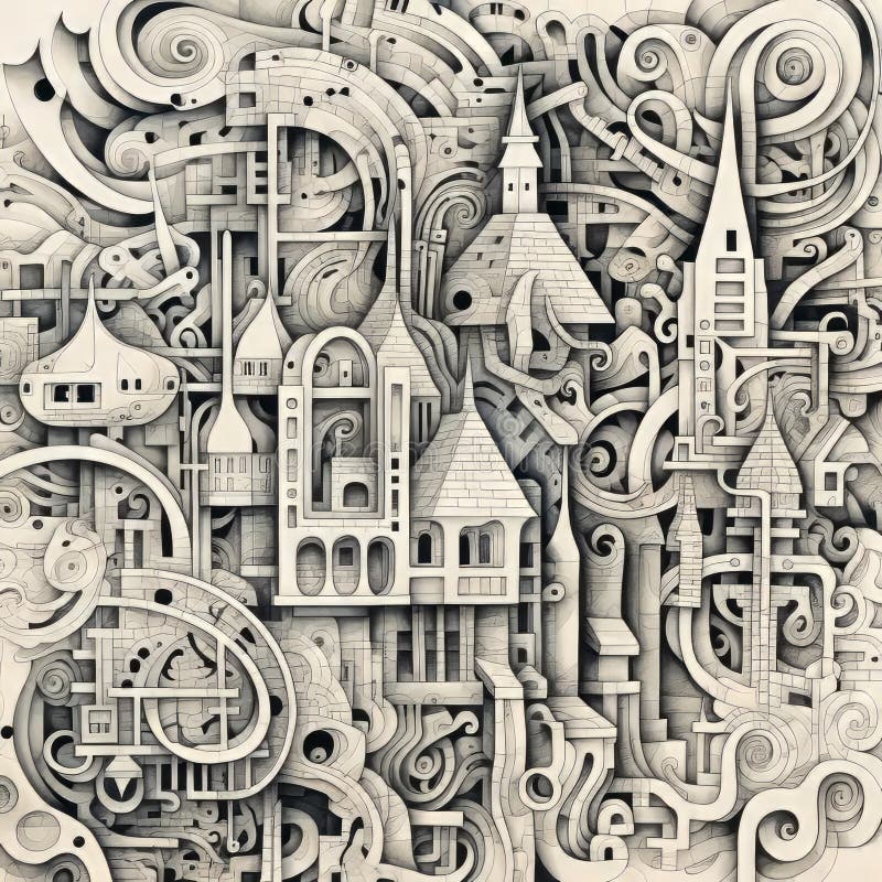 Abstract Medieval Art with Random Pencil Doodle Lines Texture Stock ...